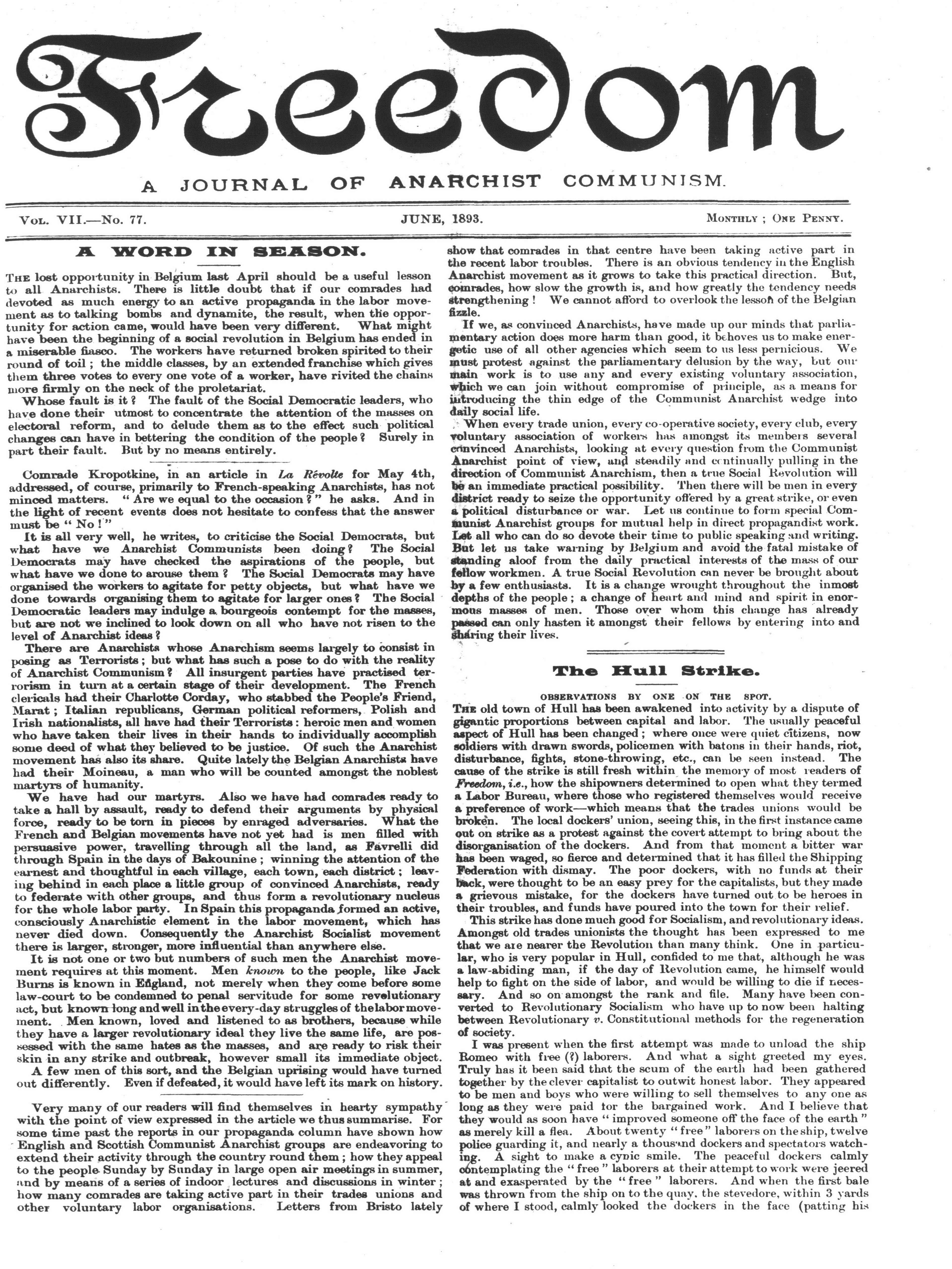 Freedom vol 7. no 77 (June 1893) | libcom.org
